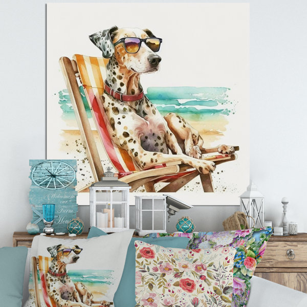 Trinx Dog Laying On Chair At The Beach IV On Canvas Print | Wayfair